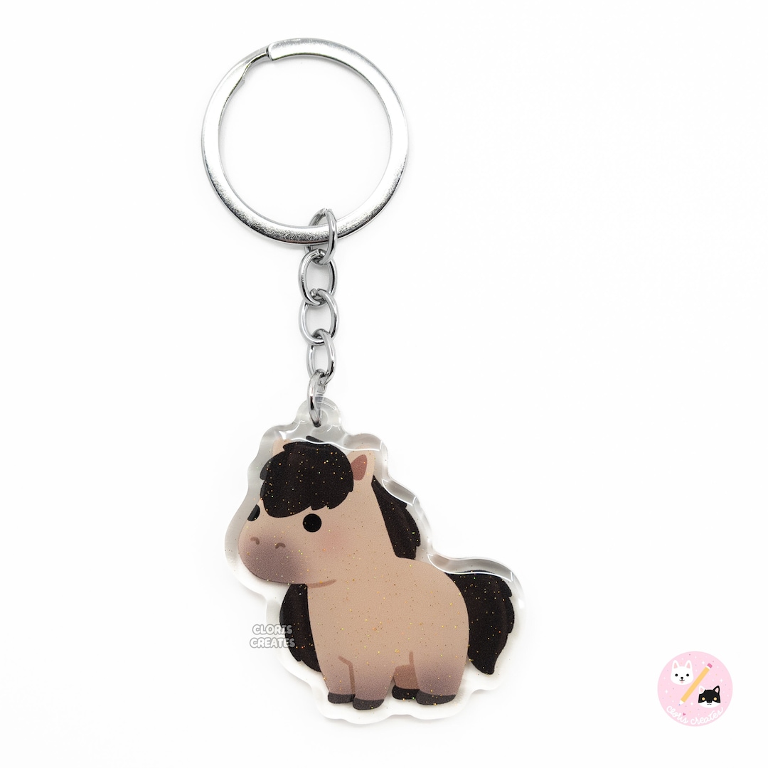 Buckskin Bay Dun Horse Keychain | Cartoon Chibi Art Glitter Acrylic ...