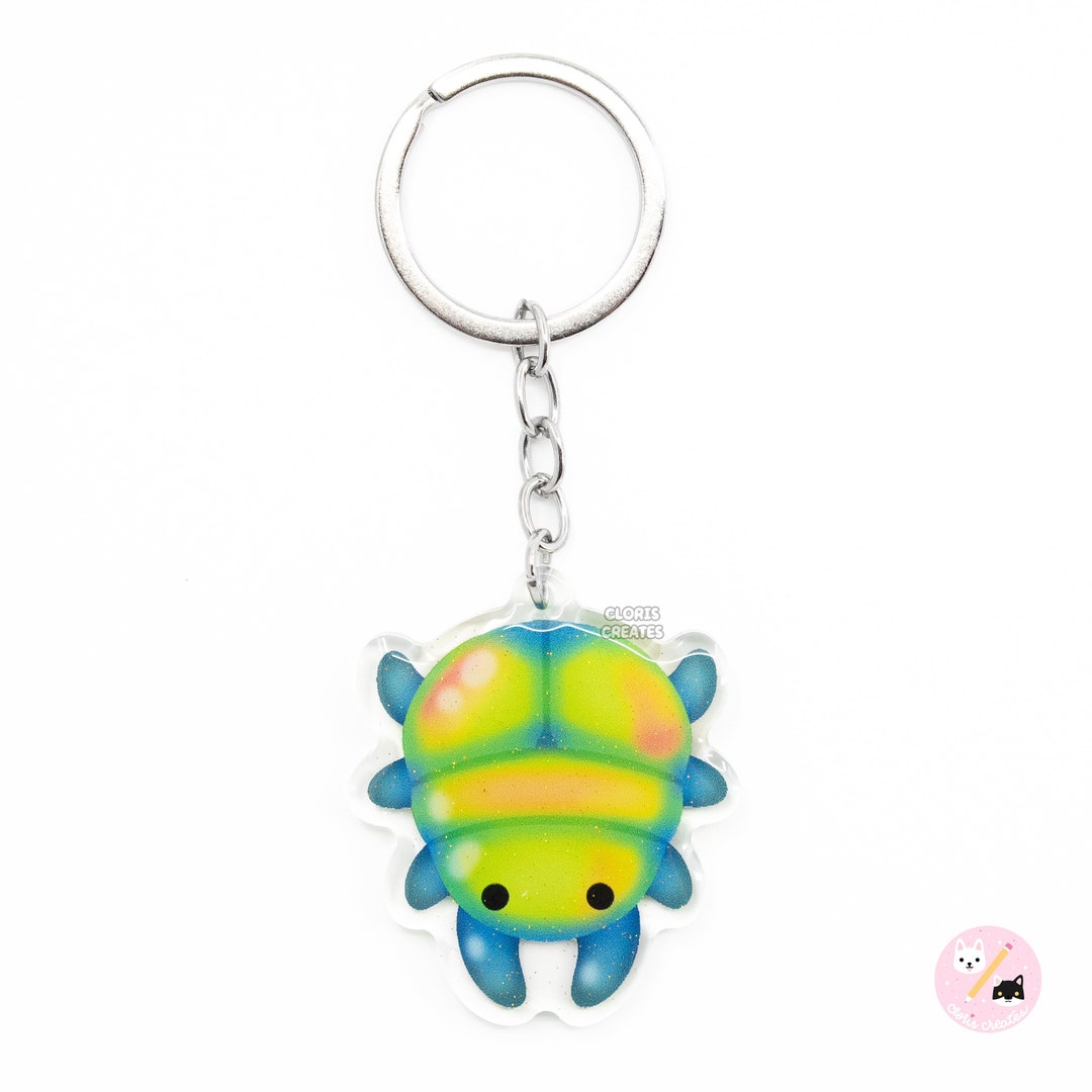 Rainbow Stag Beetle Green Insect Bug Keychain | Cartoon Chibi Pet Art ...