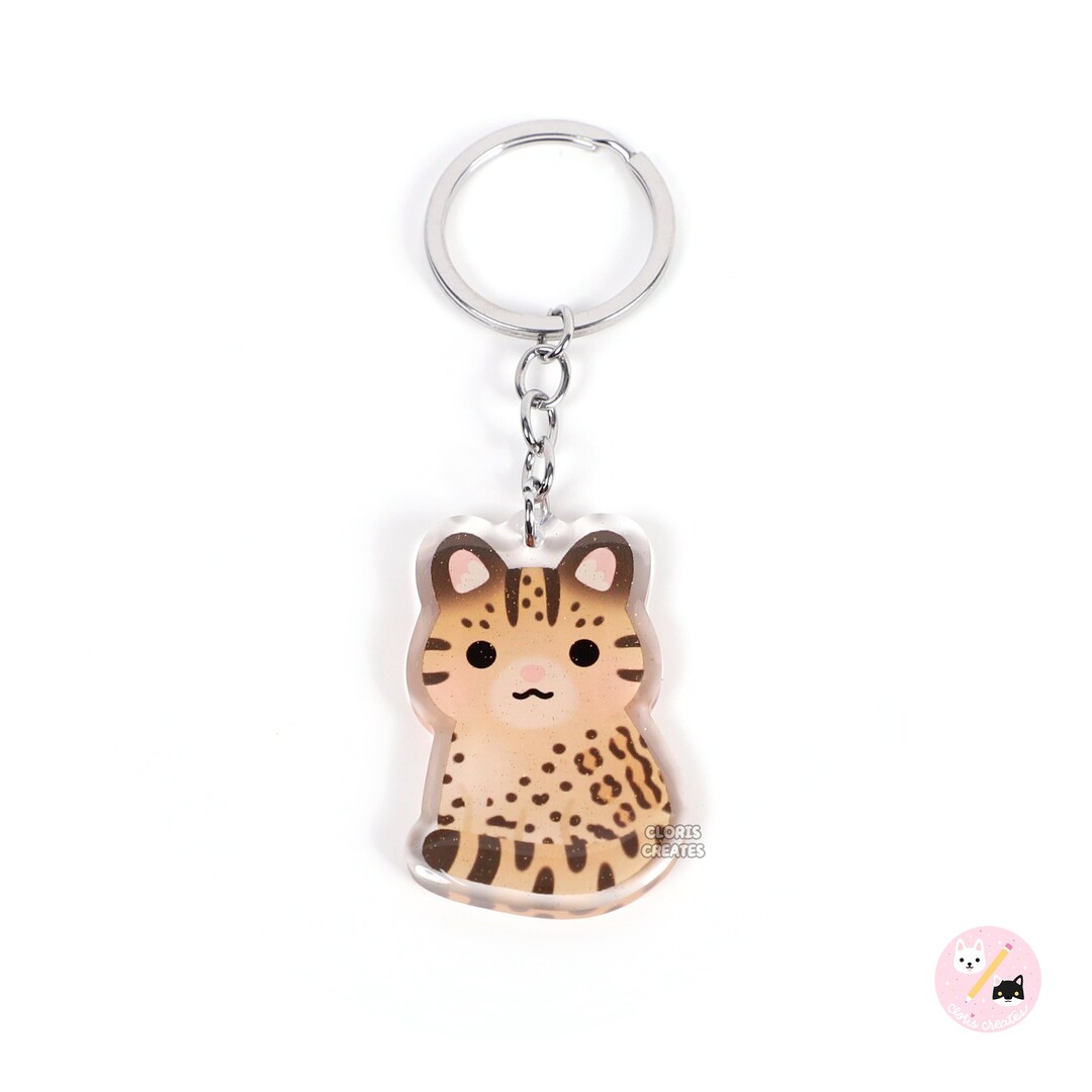 Ocelot Cat Acrylic Glitter Keychain | Kawaii Chibi Animal Lover Wildcat ...