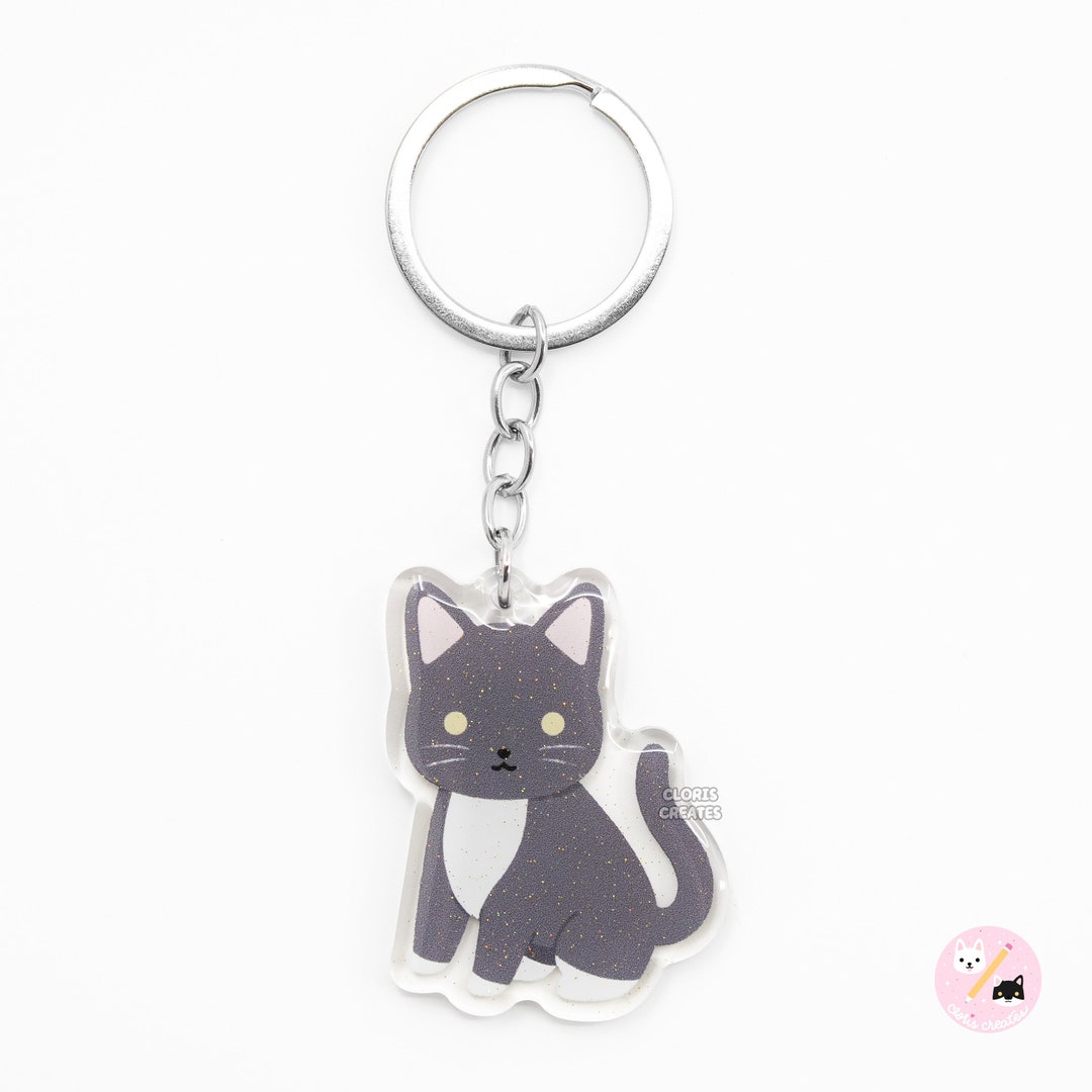 Gray Tuxedo Cat Acrylic Pet Breed Keychain | Cartoon Chibi Animal Art ...