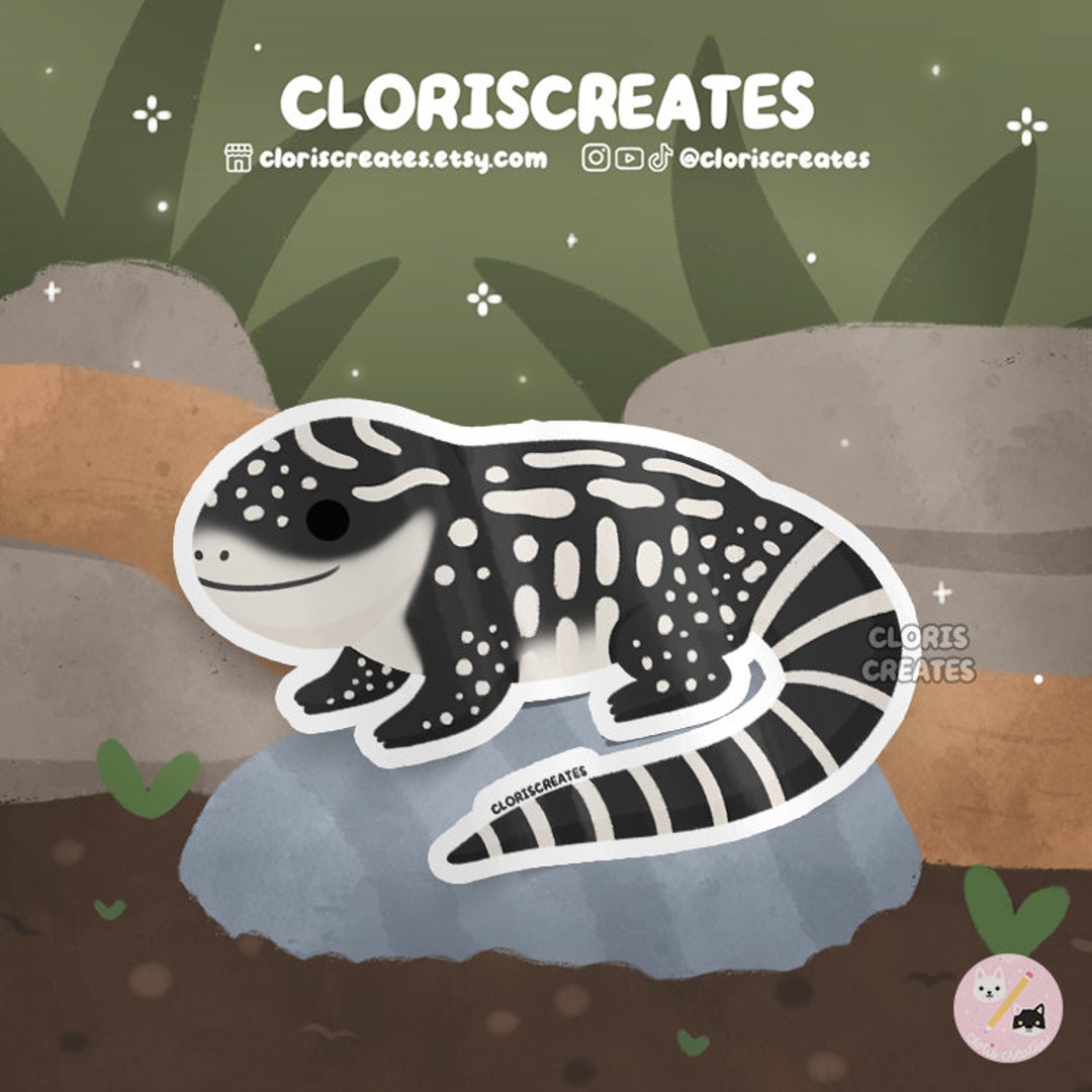 Black Tegu Lizard Waterproof Vinyl Sticker | Kawaii Chibi Animal Lover ...