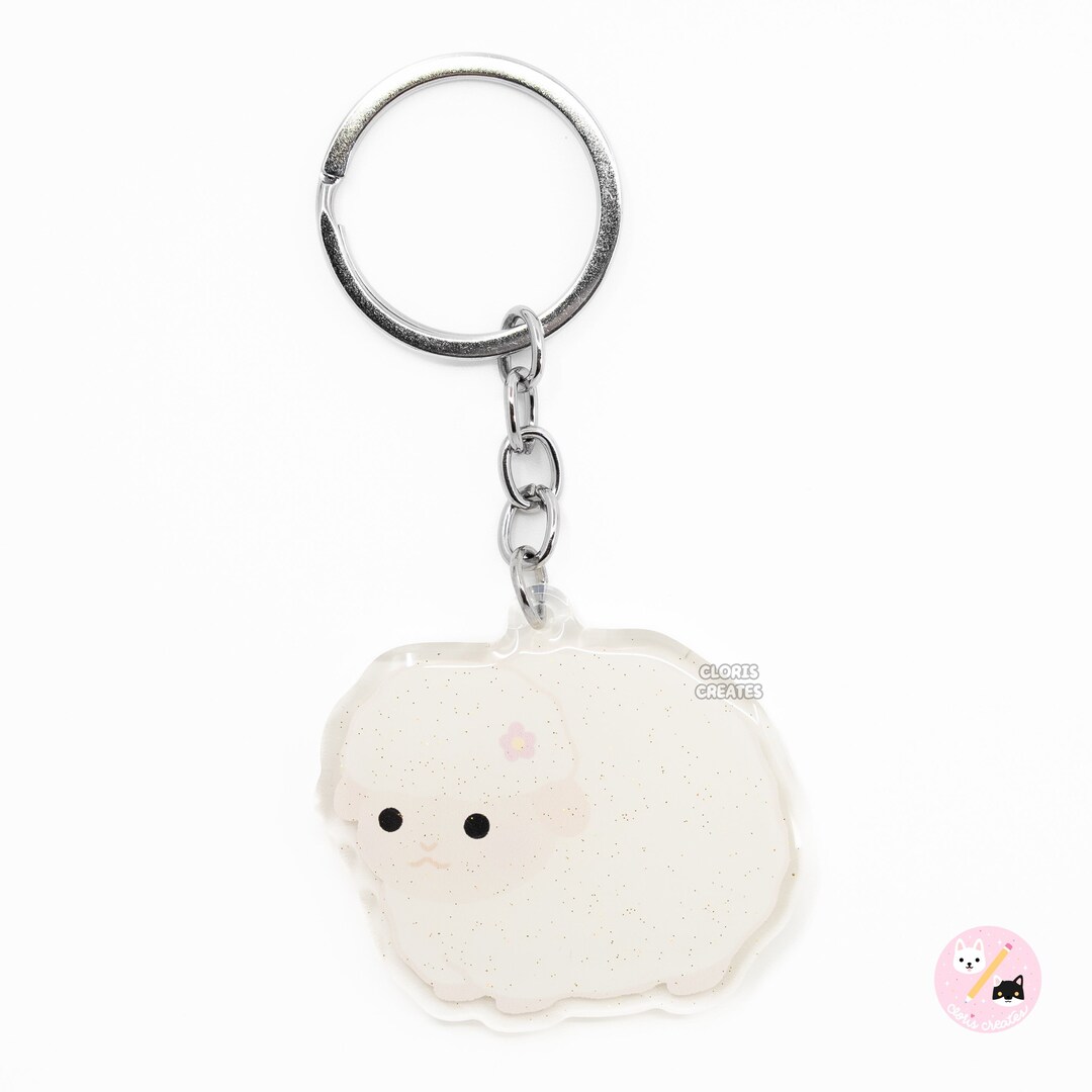 White Sheep Farm Animal Keychain | Cartoon Chibi Art Glitter Acrylic ...