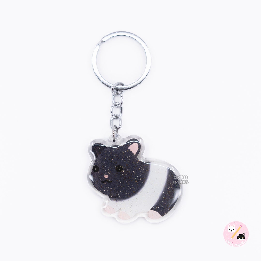 Black & White Syrian Teddy Bear Hamster Acrylic Pet Breed Keychain ...