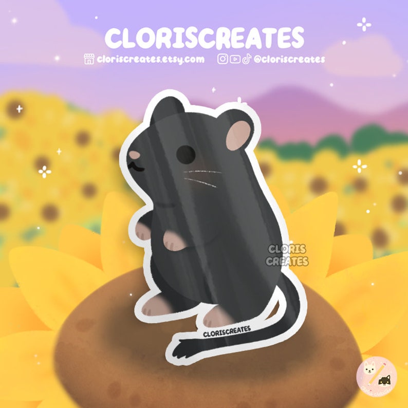 Black Gerbil Waterproof Vinyl Sticker | Kawaii Chibi Rodent Animal ...