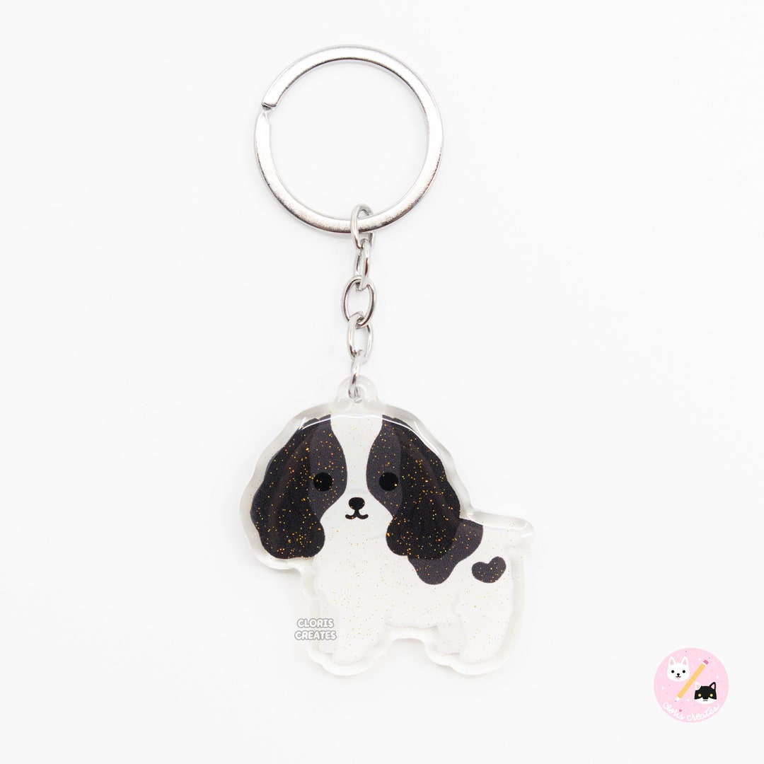 Black & White Cocker Spaniel Acrylic Dog Keychain | Cartoon Kawaii Art ...