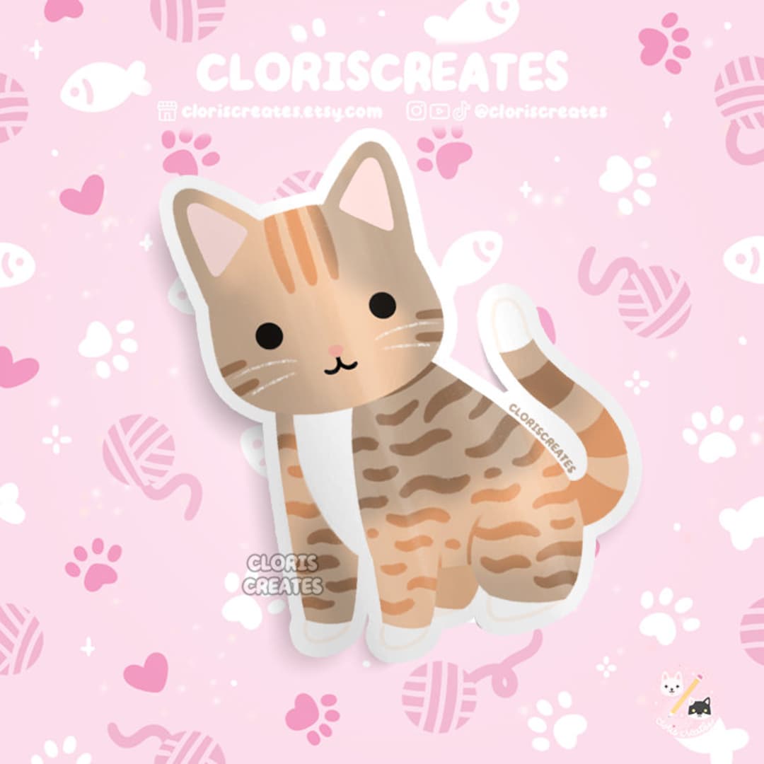 Torbie Cat Waterproof Vinyl Sticker | Kawaii Chibi Animal Laptop Decal | Cute Cartoon Pet Breed ...