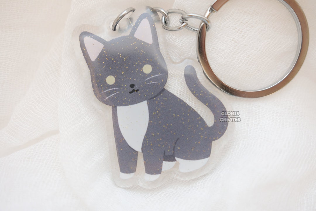 Gray Tuxedo Cat Acrylic Pet Breed Keychain Cartoon Chibi Animal Art ...