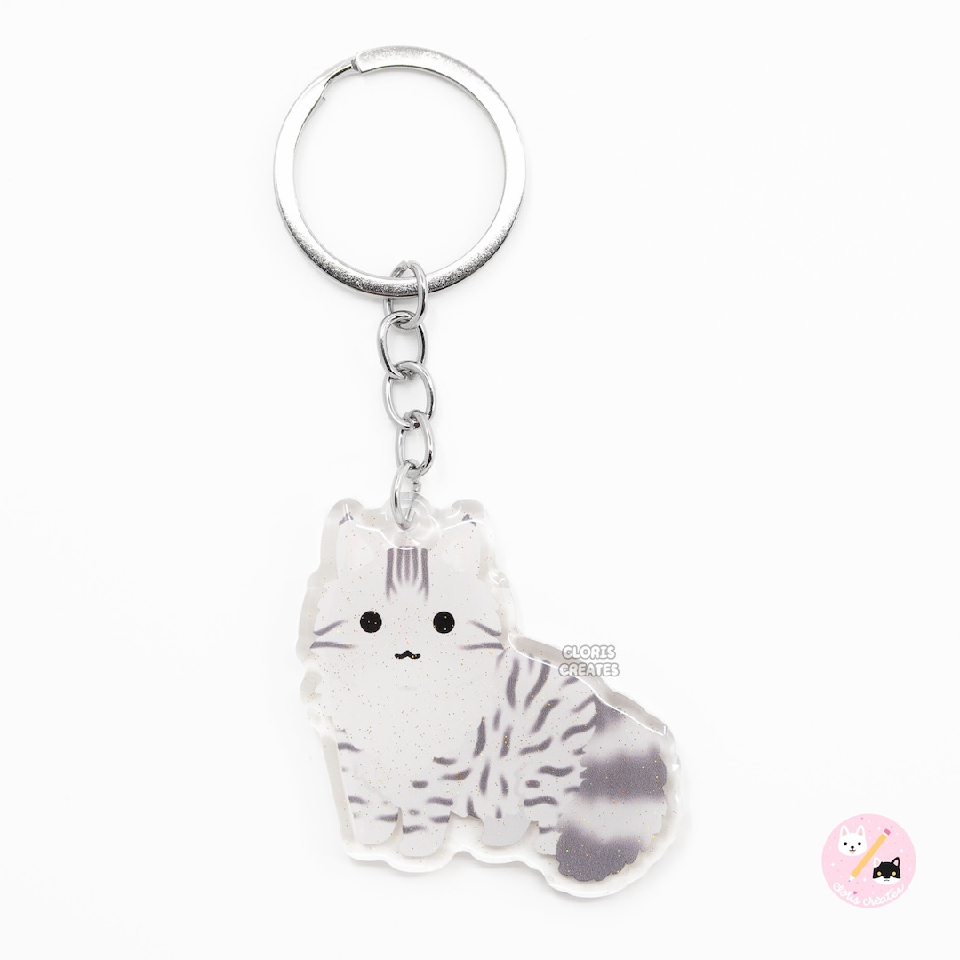 Silver Gray Tabby Norwegian Forest Cat Acrylic Pet Breed Keychain ...