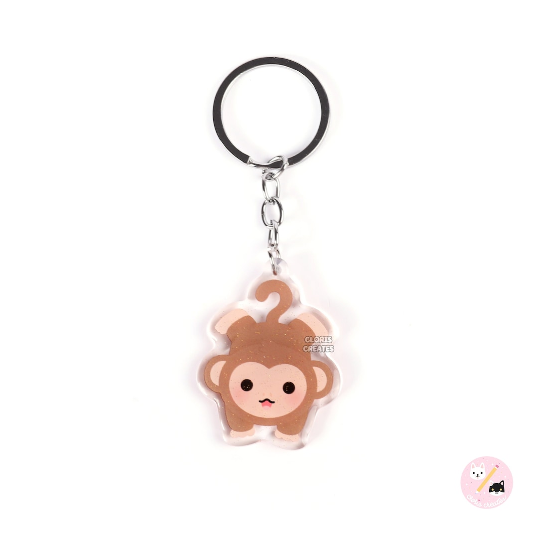Monkey Acrylic Glitter Keychain | Kawaii Chibi Wild Primate Animal Lover Art Charm | Cute ...