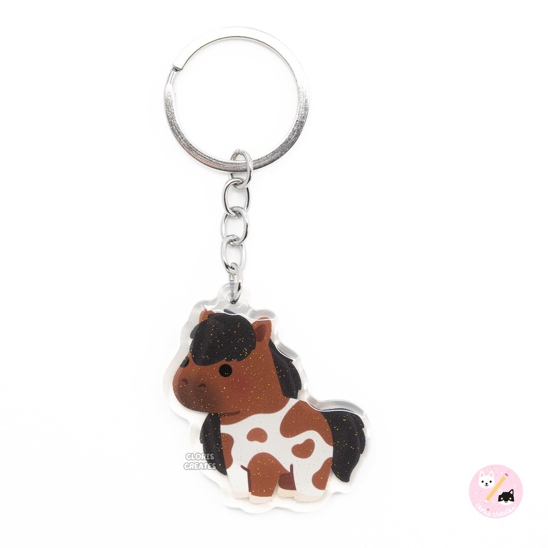 Bay Spotted Pinto Painted Horse Keychain | Cartoon Chibi Art Glitter ...