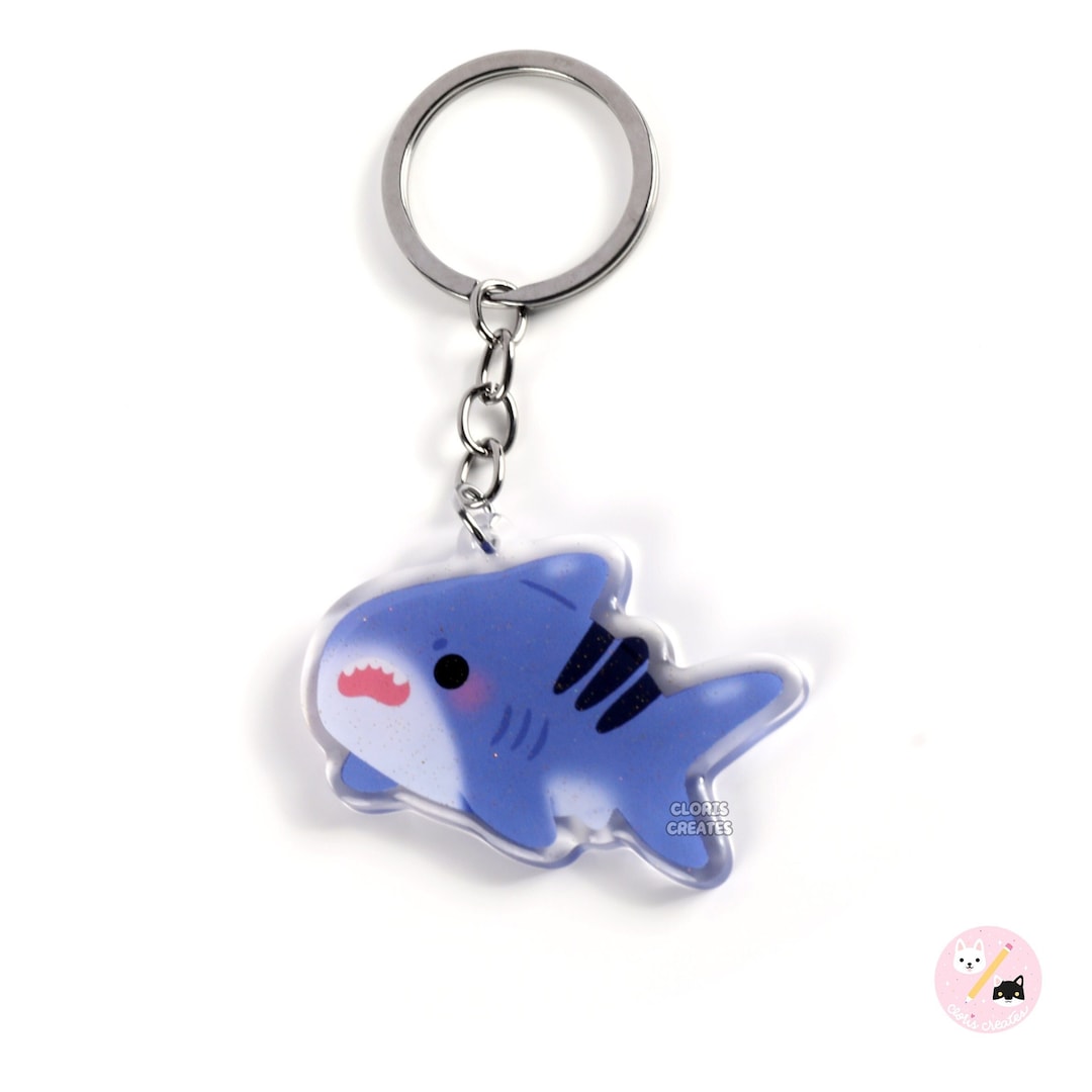 Tiger Shark Acrylic Glitter Keychain | Kawaii Chibi Marine Animal ...
