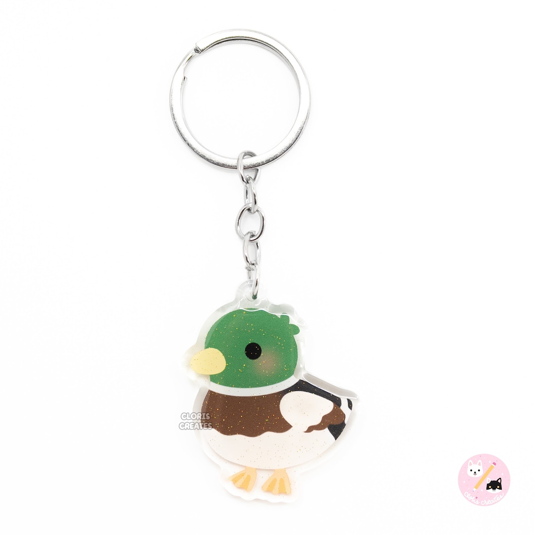 Mallard Duck Farm Animal Keychain | Cartoon Chibi Art Glitter Acrylic ...