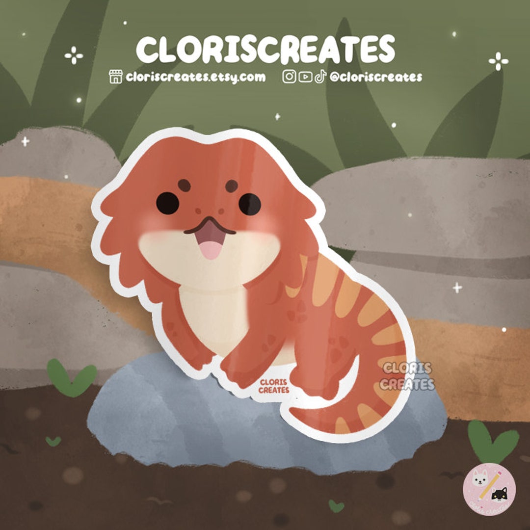 Red Bearded Dragon Beardie Lizard Waterproof Vinyl Sticker | Kawaii ...