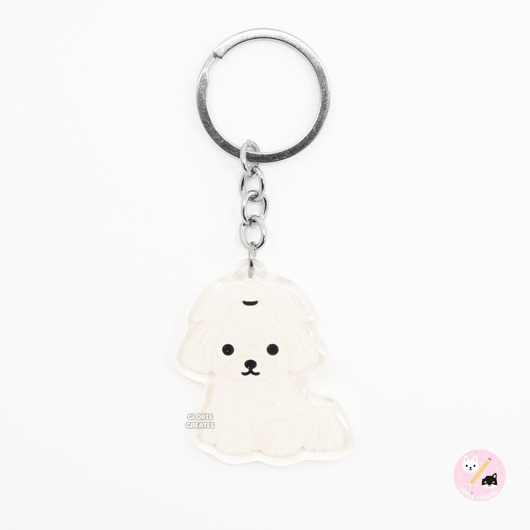 Mediumhaired Maltese Acrylic Dog Keychain | Cartoon Kawaii Art Crusty ...