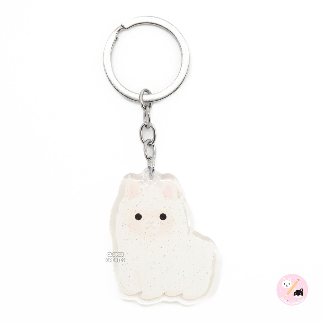 White Alpaca Keychain | Cartoon Chibi Art Farm Animal Lover Glitter ...
