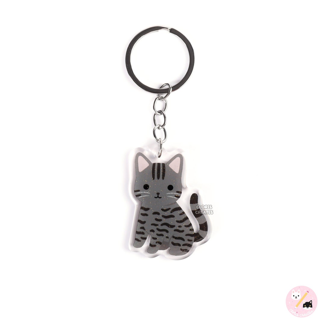 Smoke Gray Tabby Cat Acrylic Pet Breed Keychain | Cartoon Chibi Animal ...