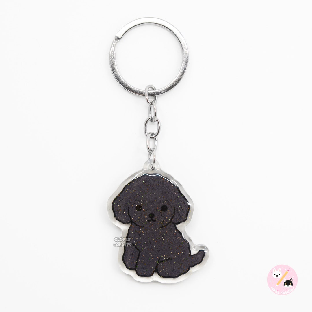 Black Toy Poodle Dog Breed Acrylic Keychain | Cartoon Kawaii Art Puppy ...