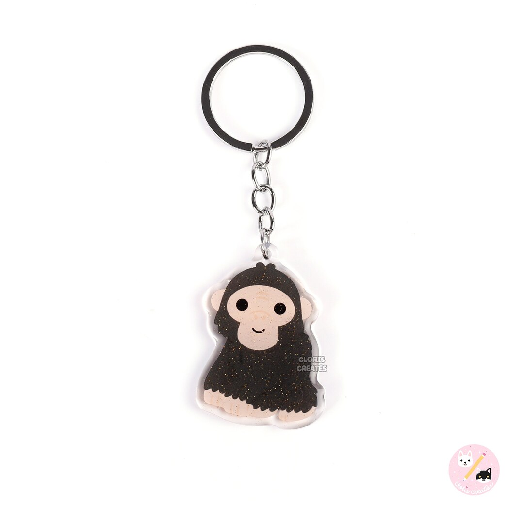 Chimpanzee Acrylic Glitter Keychain | Kawaii Chibi Wild Chimp Primate ...