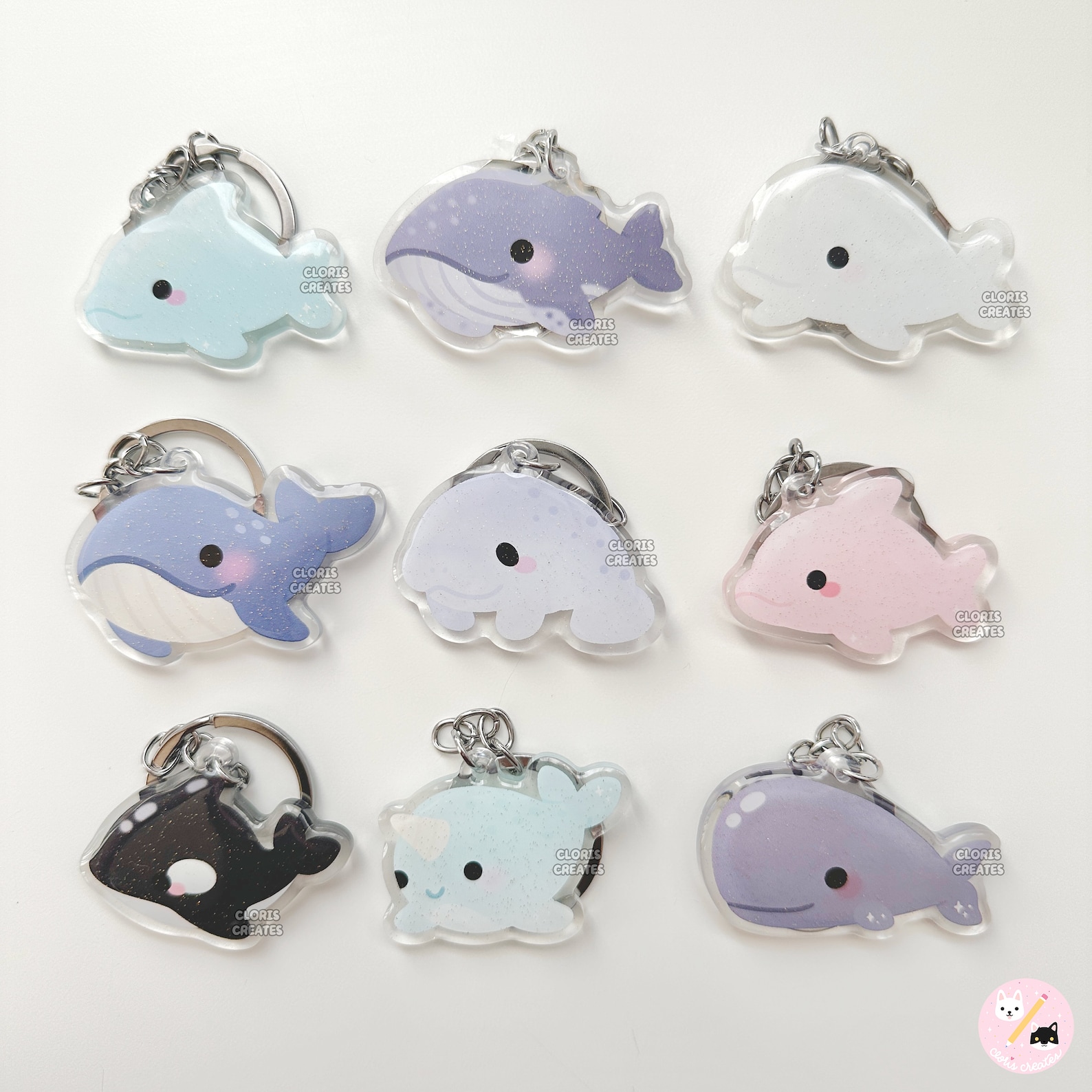 Blue Whale Acrylic Glitter Keychain | Kawaii Chibi Marine Animal ...