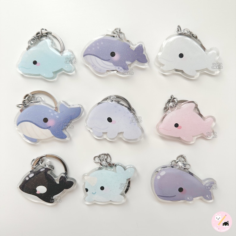 Blue Whale Acrylic Glitter Keychain | Kawaii Chibi Marine Animal ...