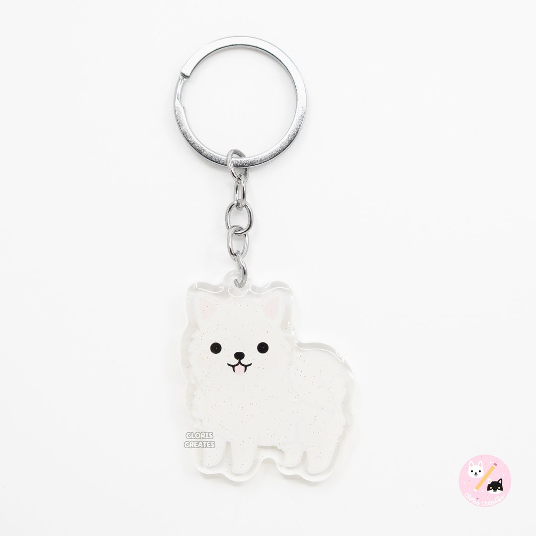 Samoyed Dog Breed Acrylic Keychain | Cartoon Kawaii Art Puppy Glitter ...