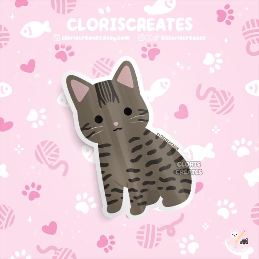 Classic Tabby Manx Tabby Cat Waterproof Vinyl Sticker | Kawaii Chibi ...