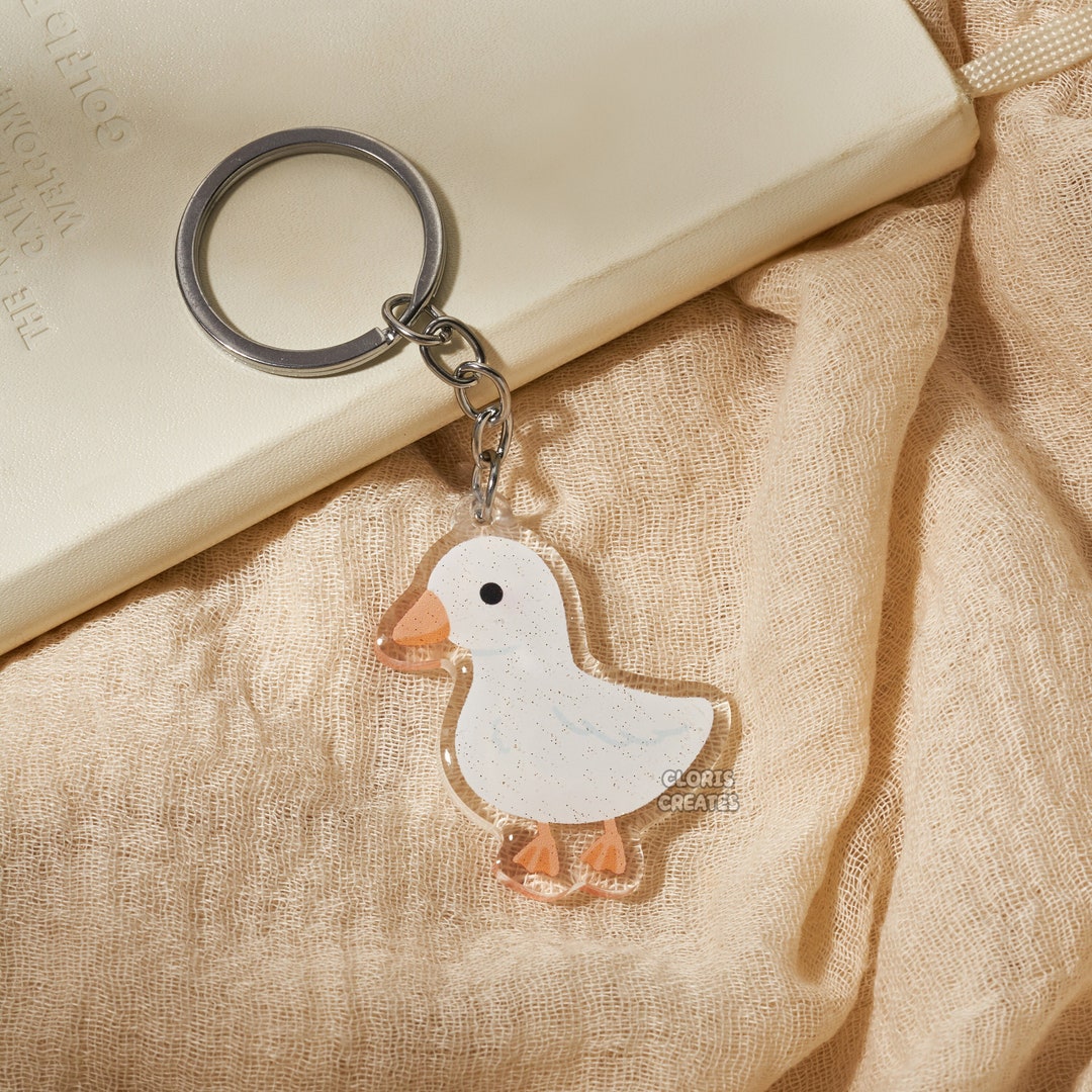 White Goose Farm Animal Keychain Cartoon Chibi Art Glitter Acrylic Wild ...