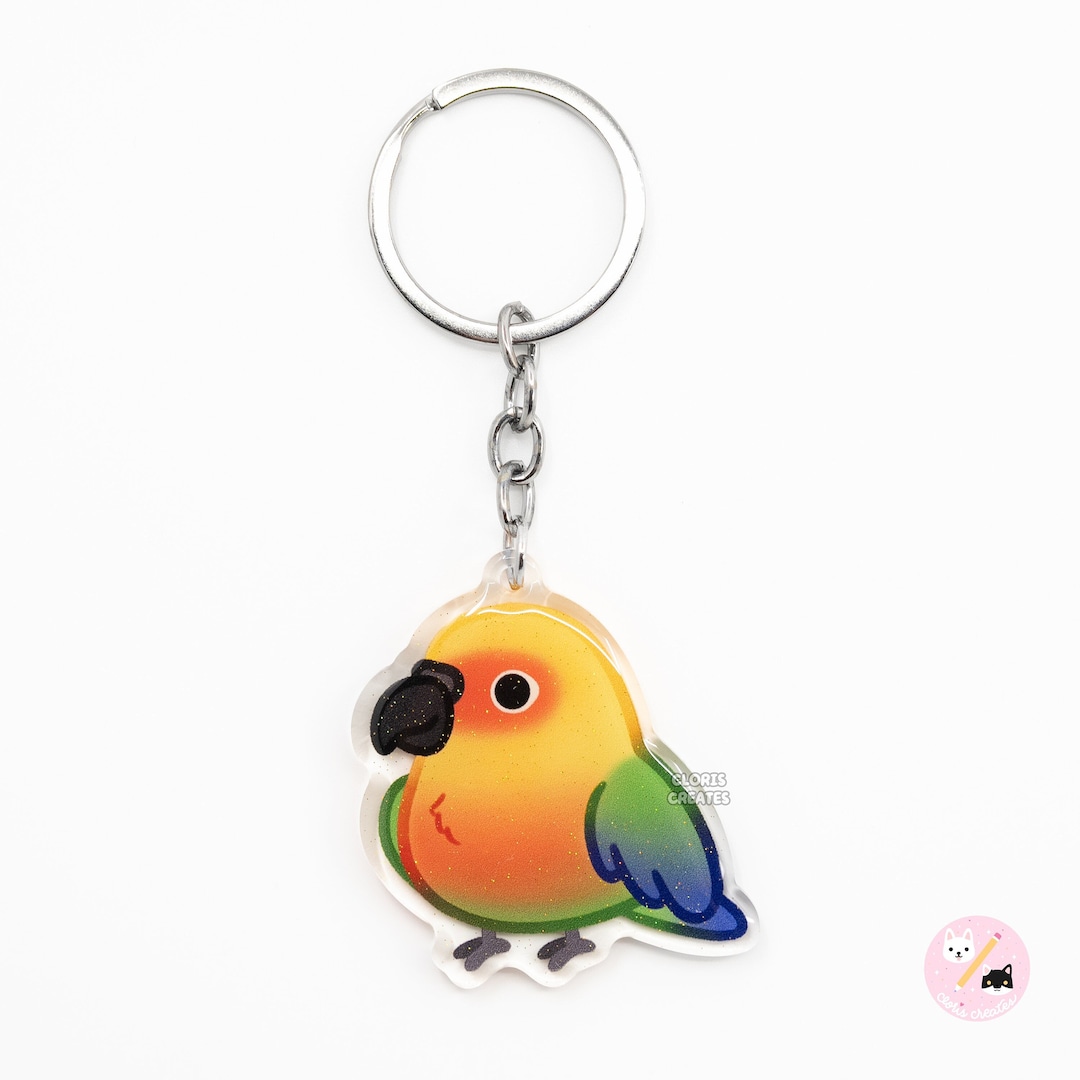 Jenday Conure Acrylic Bird Breed Keychain | Cartoon Kawaii Art Style ...