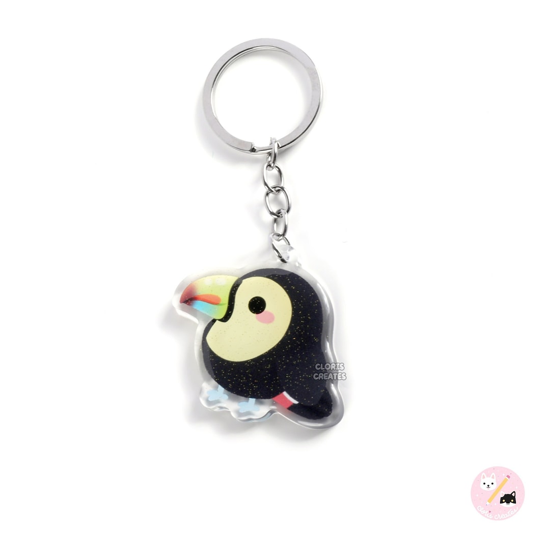 Keel Billed Toucan Bird Acrylic Glitter Keychain | Kawaii Chibi Wild ...