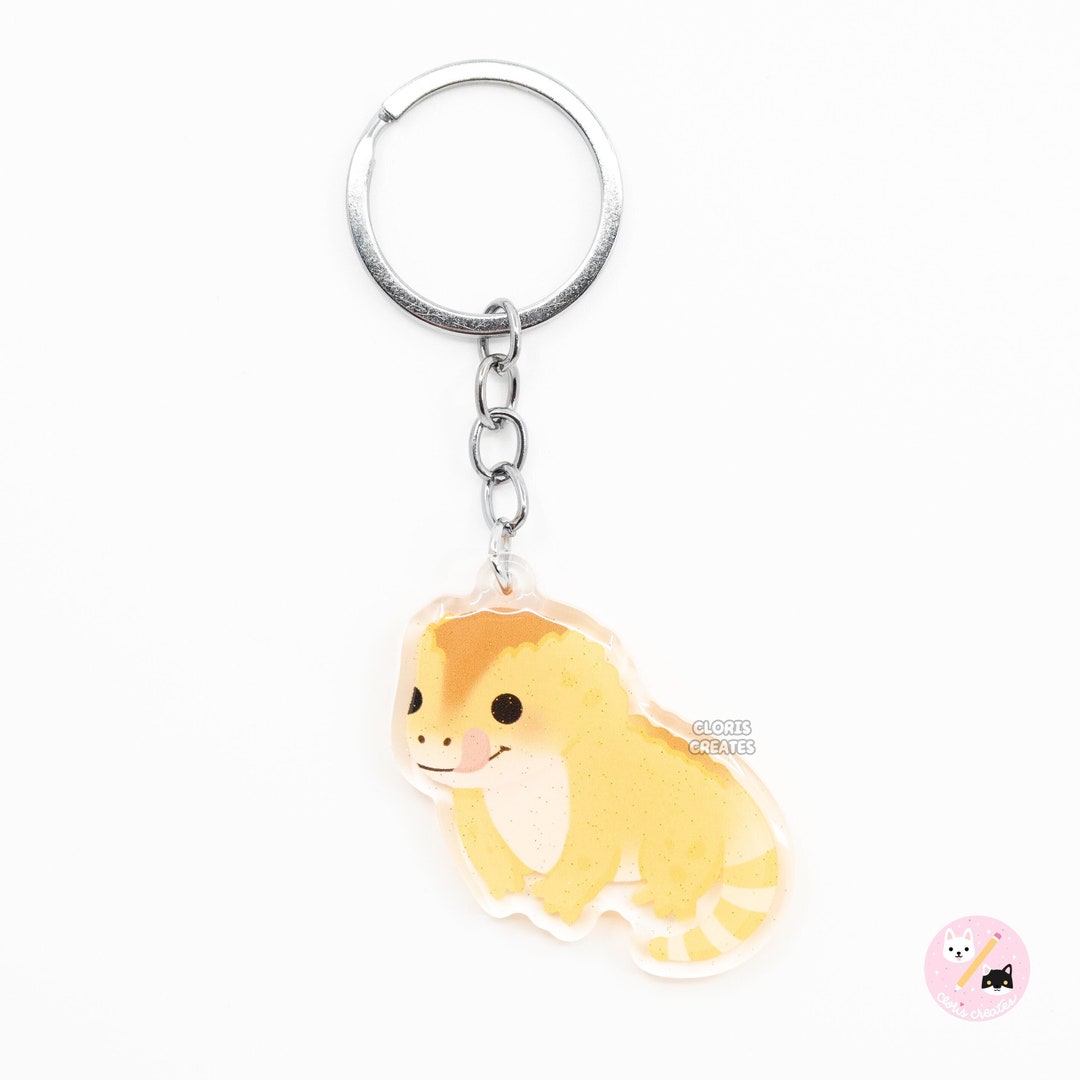 Yellow Crested Gecko Crestie Acrylic Lizard Keychain | Cartoon Kawaii ...
