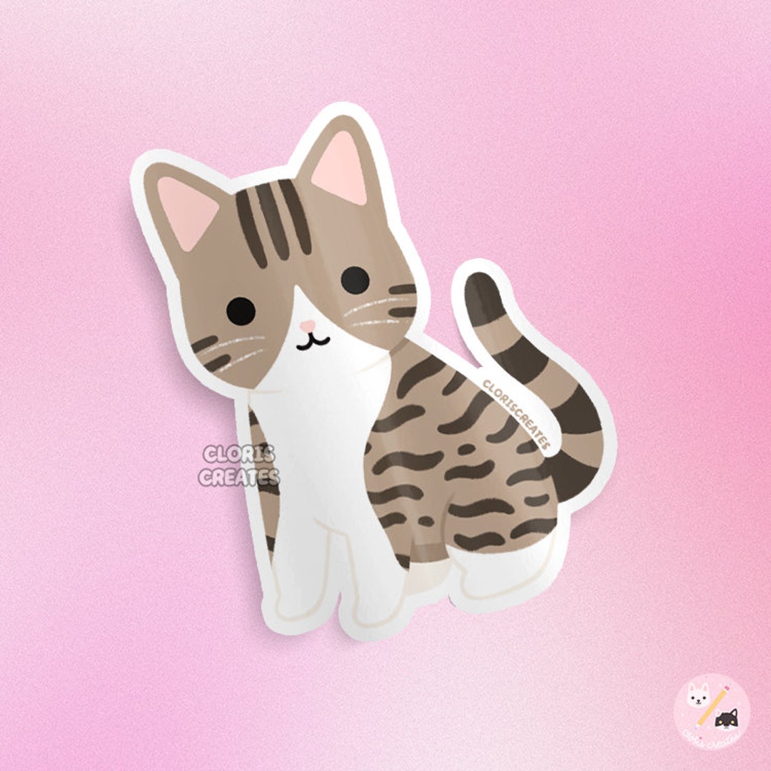 Brown Tabby Cat Waterproof Vinyl Sticker Kawaii Chibi Animal - Etsy