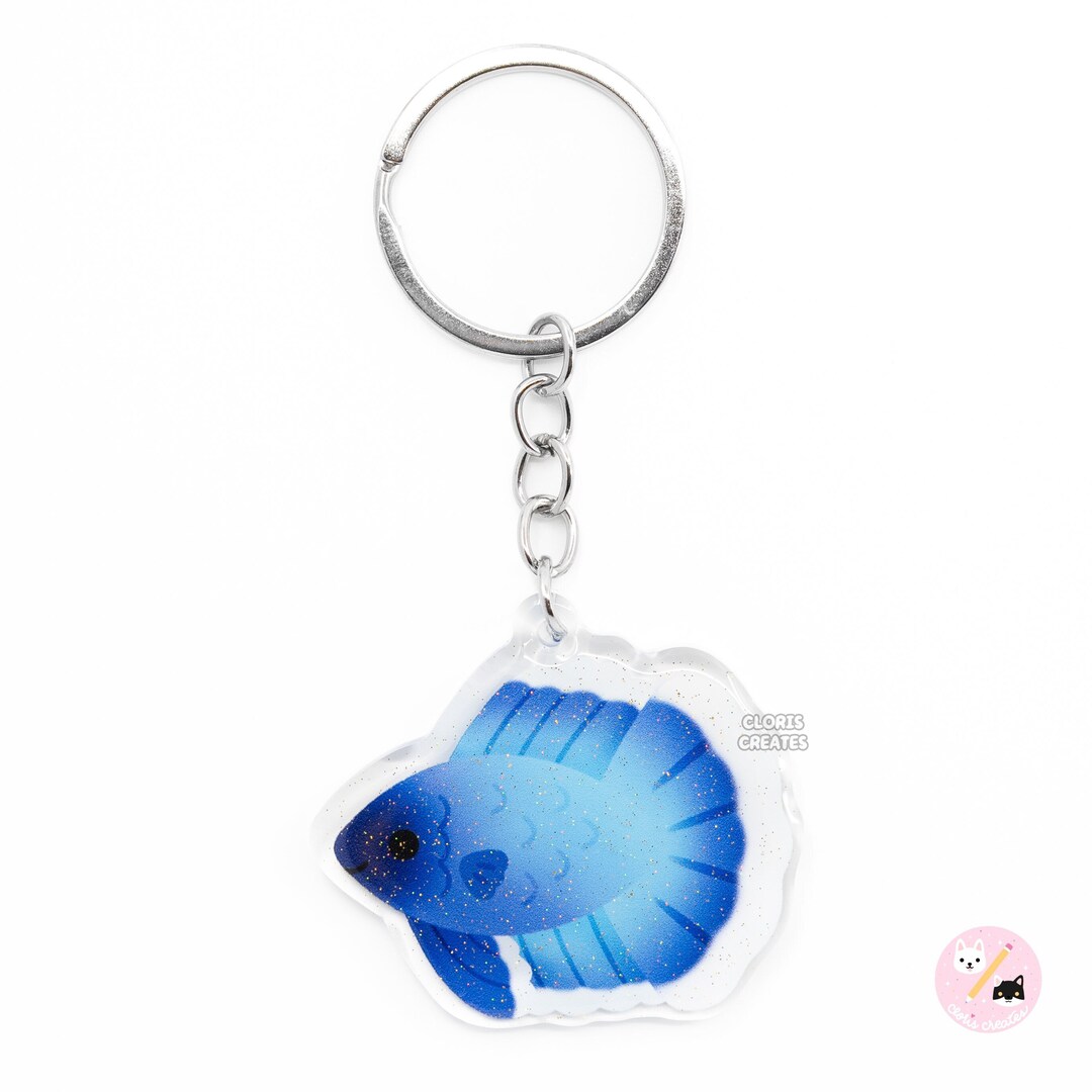 Betta Fish Blue Butterfly Halfmoon Keychain | Cartoon Aquarium Art ...