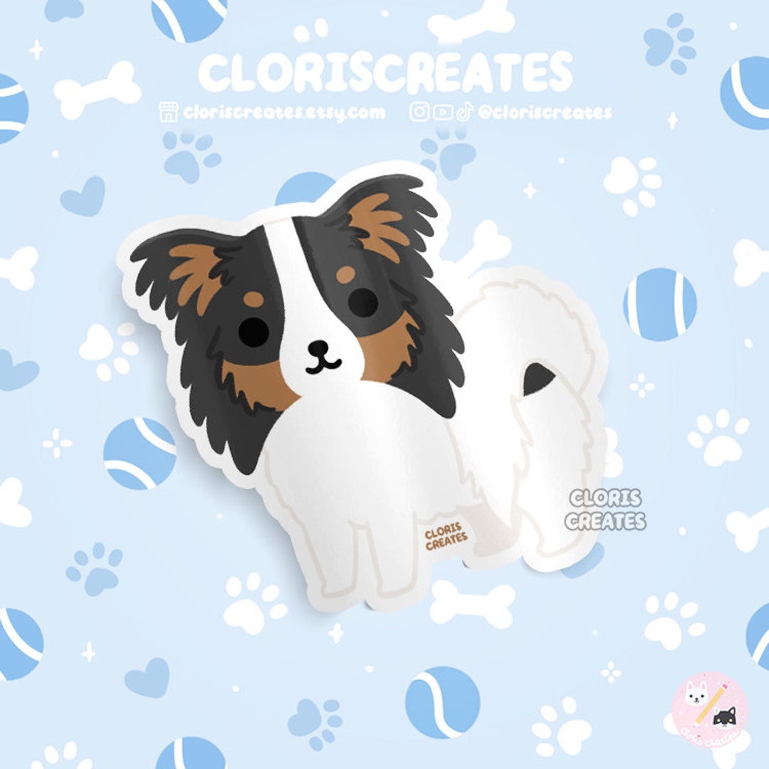 Black Tri Papillon Dog Breed Waterproof Vinyl Sticker | Kawaii Chibi ...