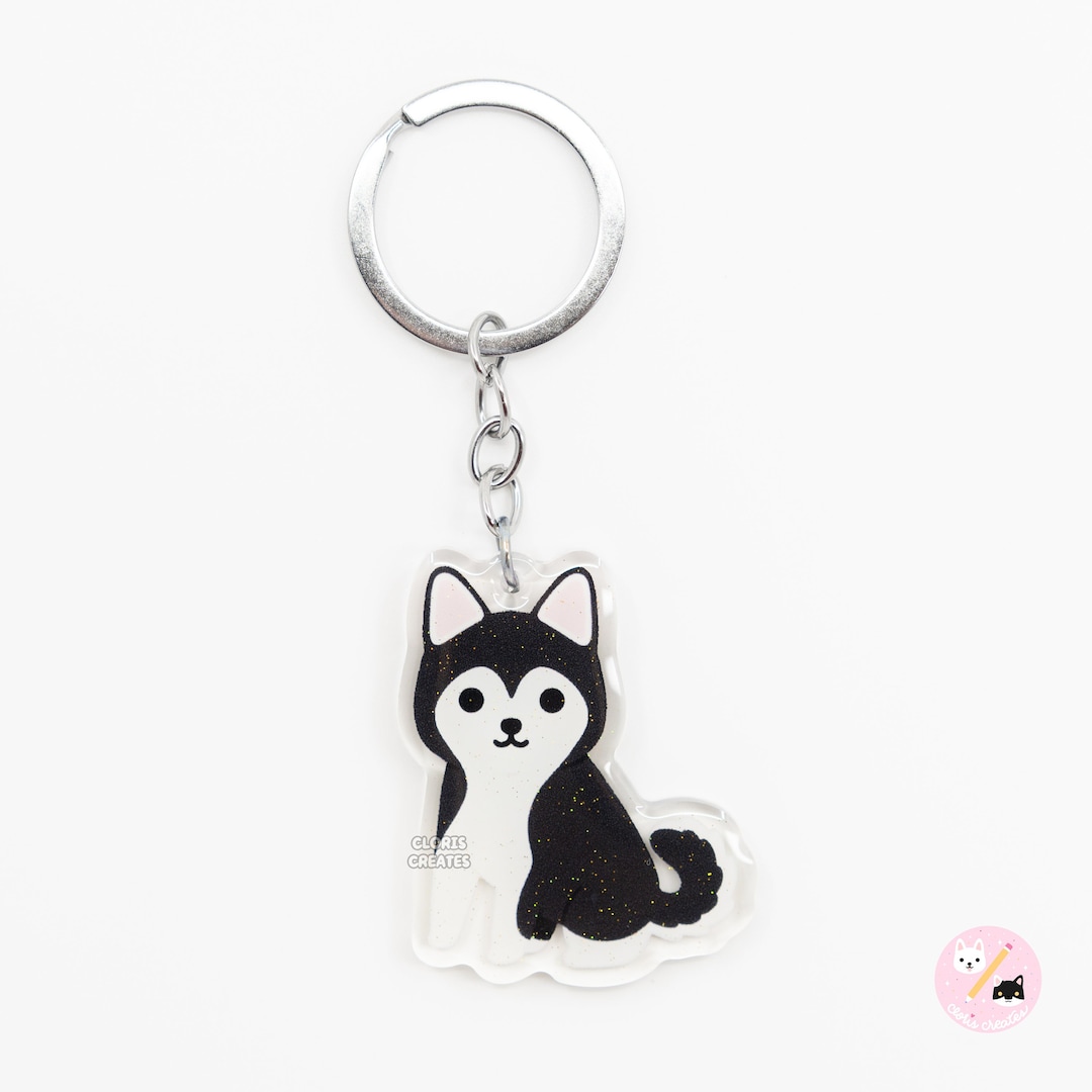 Black Siberian Husky Acrylic Dog Breed Keychain | Cartoon Kawaii Art ...