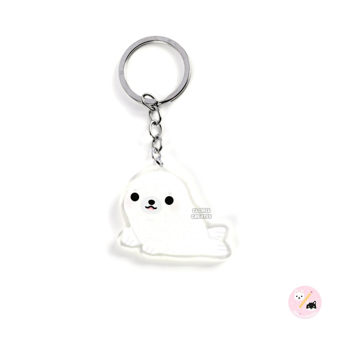 Baby Harp Seal Acrylic Glitter Keychain | Kawaii Chibi Marine Animal ...