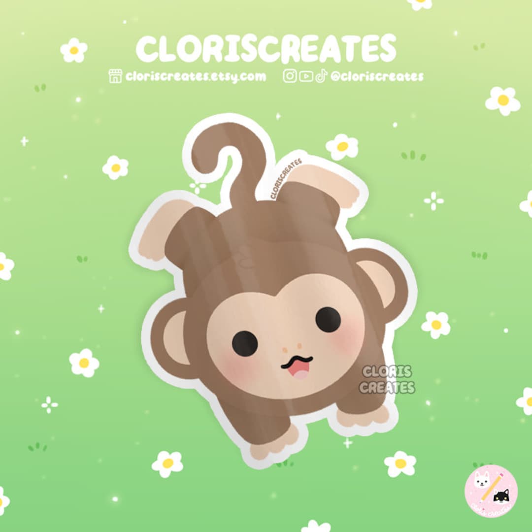 Monkey Waterproof Vinyl Sticker | Kawaii Chibi Wild Primate Animal ...