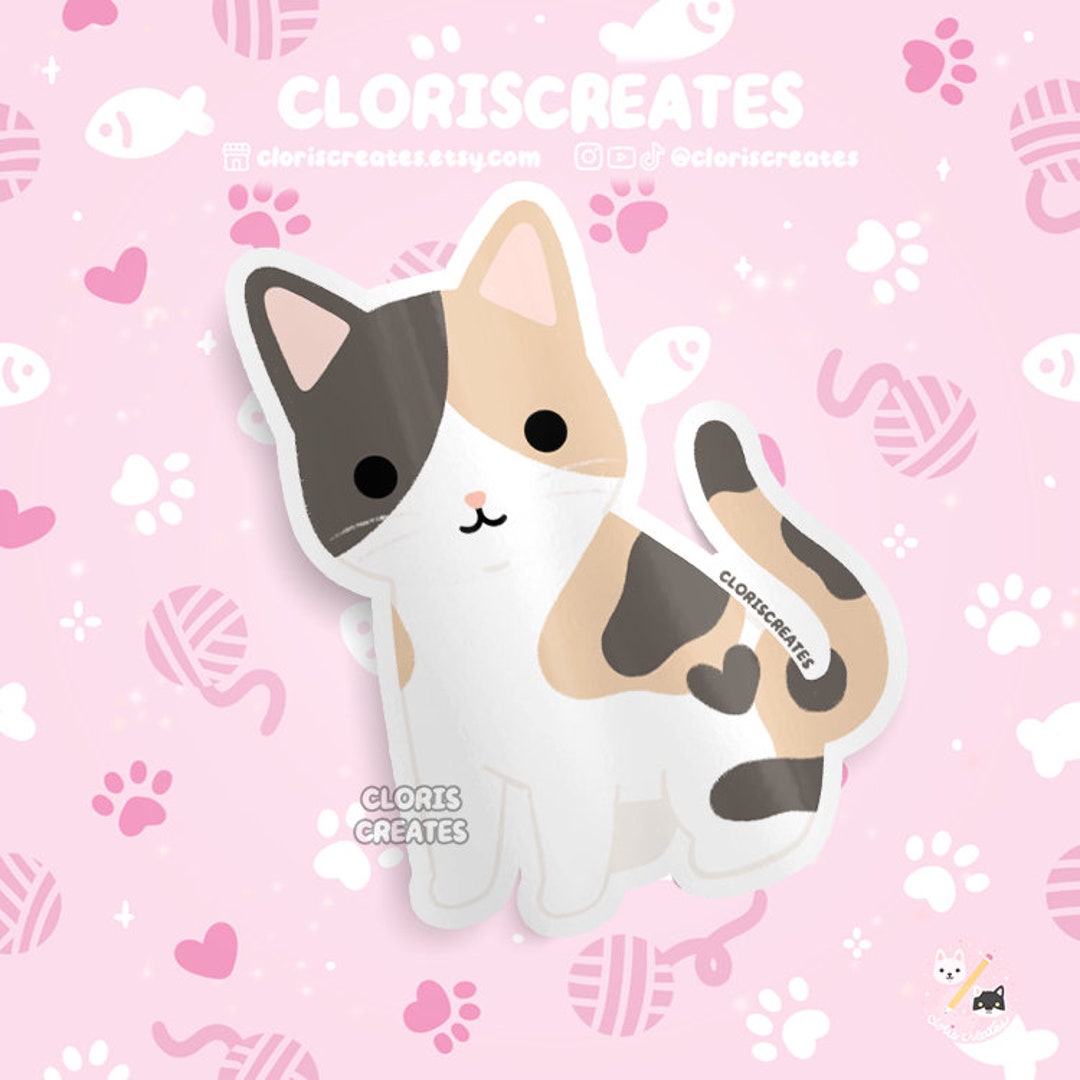 Diluted Shorthaired Calico Cat Waterproof Vinyl Sticker | Kawaii Chibi ...