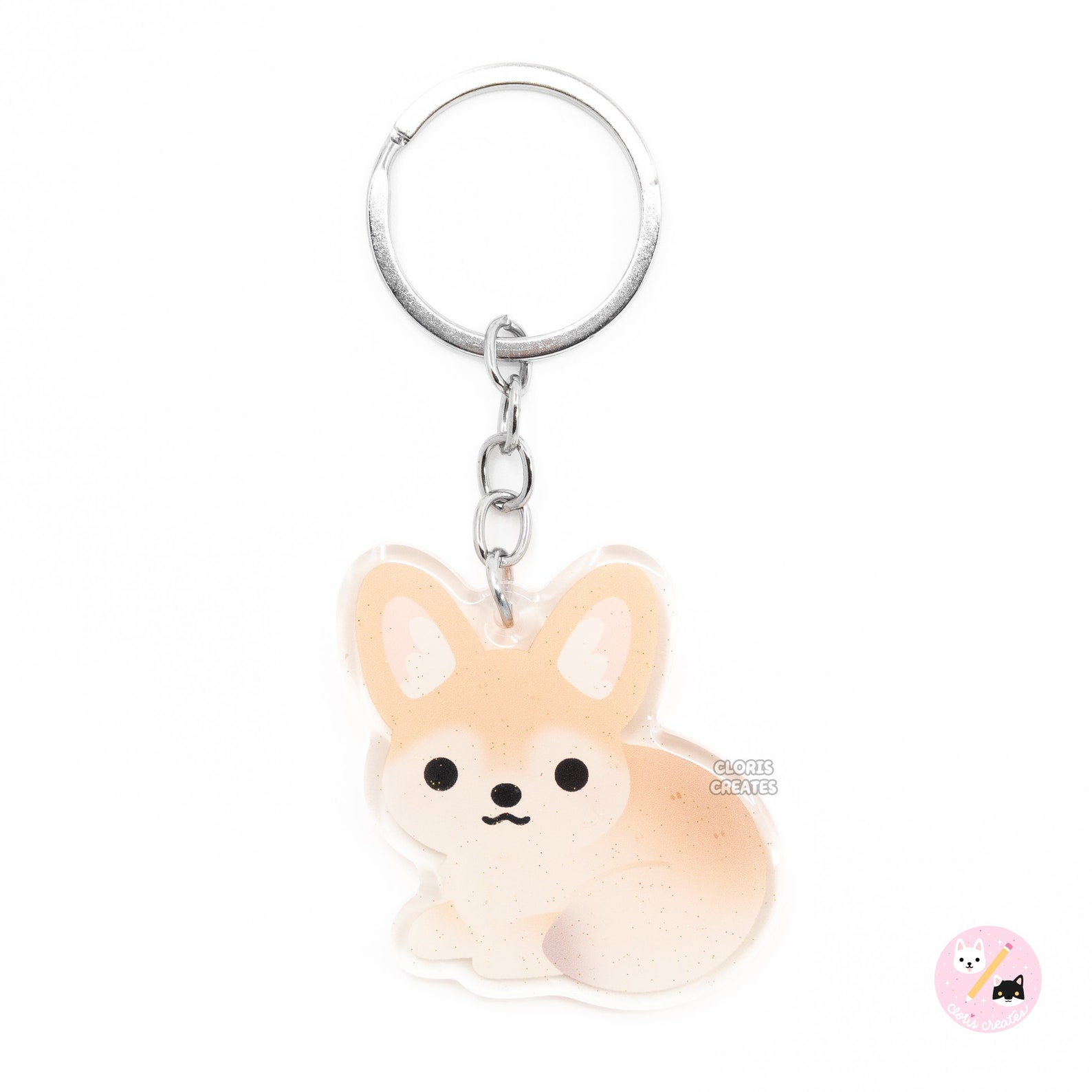 Fennec Fox Acrylic Glitter Keychain | Kawaii Chibi Wild Desert Animal ...