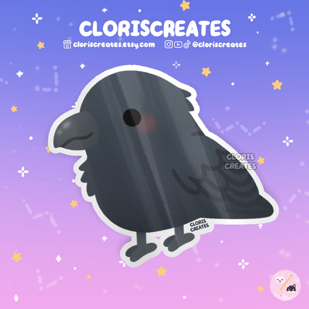 Raven Crow Black Bird Waterproof Vinyl Sticker | Kawaii Chibi Animal ...