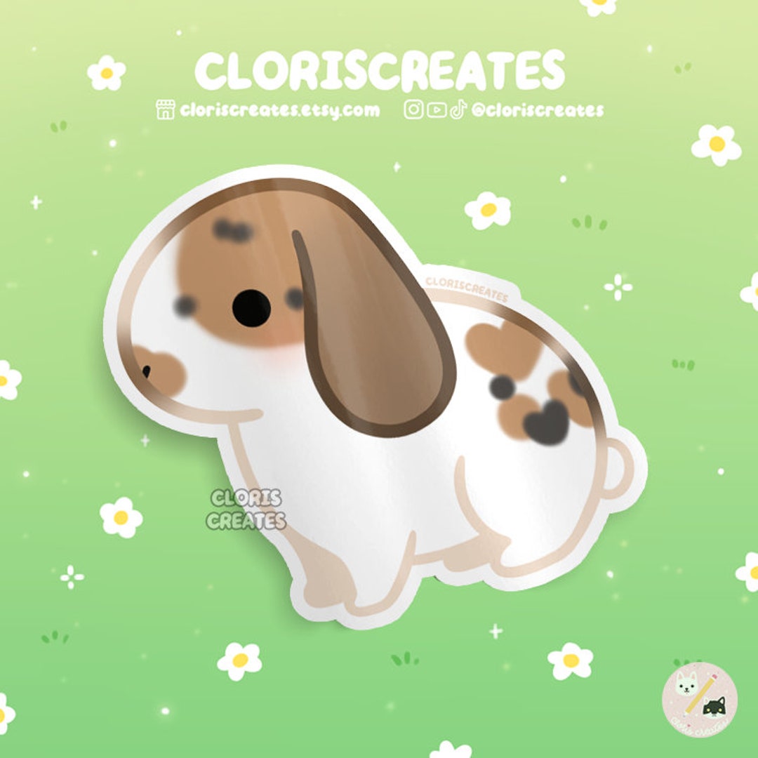 Tricolor Holland Lop Rabbit Waterproof Vinyl Sticker | Kawaii Chibi ...
