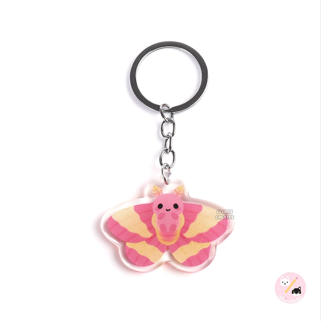 Rosy Maple Moth Keychain | Cartoon Chibi Insect Lover Double-sided ...