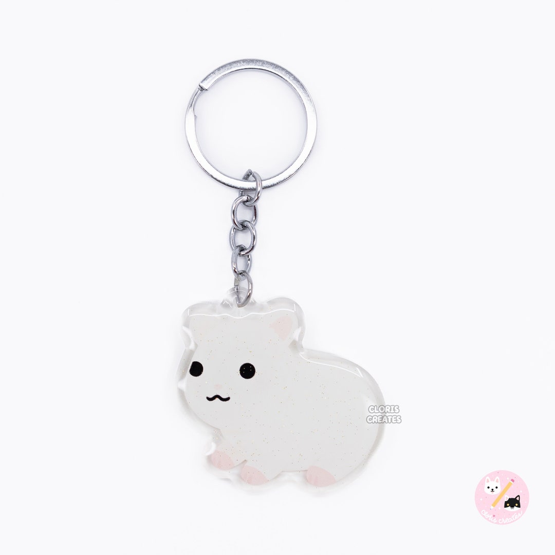 White Syrian Teddy Bear Hamster Acrylic Pet Breed Keychain | Cartoon ...