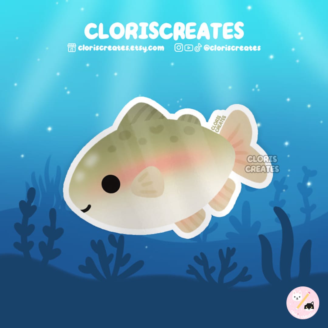 Rainbow Trout Freshwater Fish Waterproof Vinyl Sticker | Kawaii Chibi ...