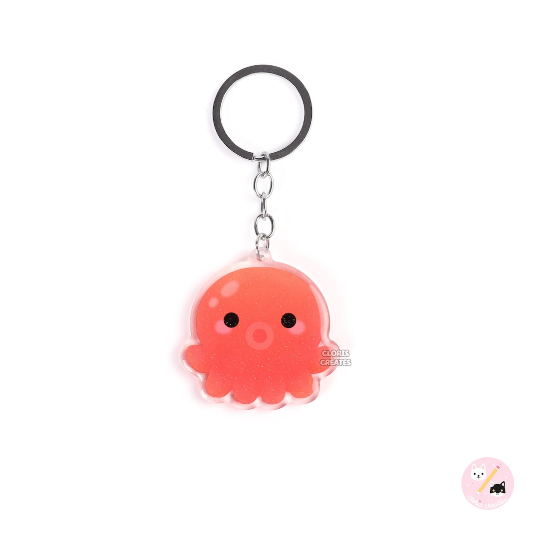 Takoyaki Octopus Acrylic Glitter Keychain | Kawaii Chibi Marine Animal ...