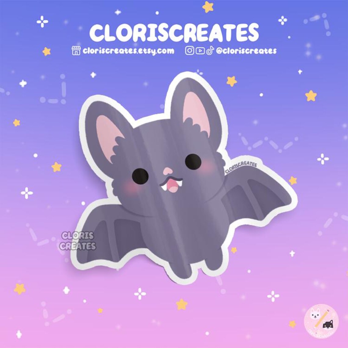 Bat Waterproof Vinyl Sticker | Kawaii Chibi Wild Animal Lover Art ...