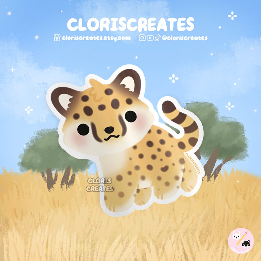 Cheetah Waterproof Vinyl Sticker | Kawaii Chibi Big Wildcat Animal ...