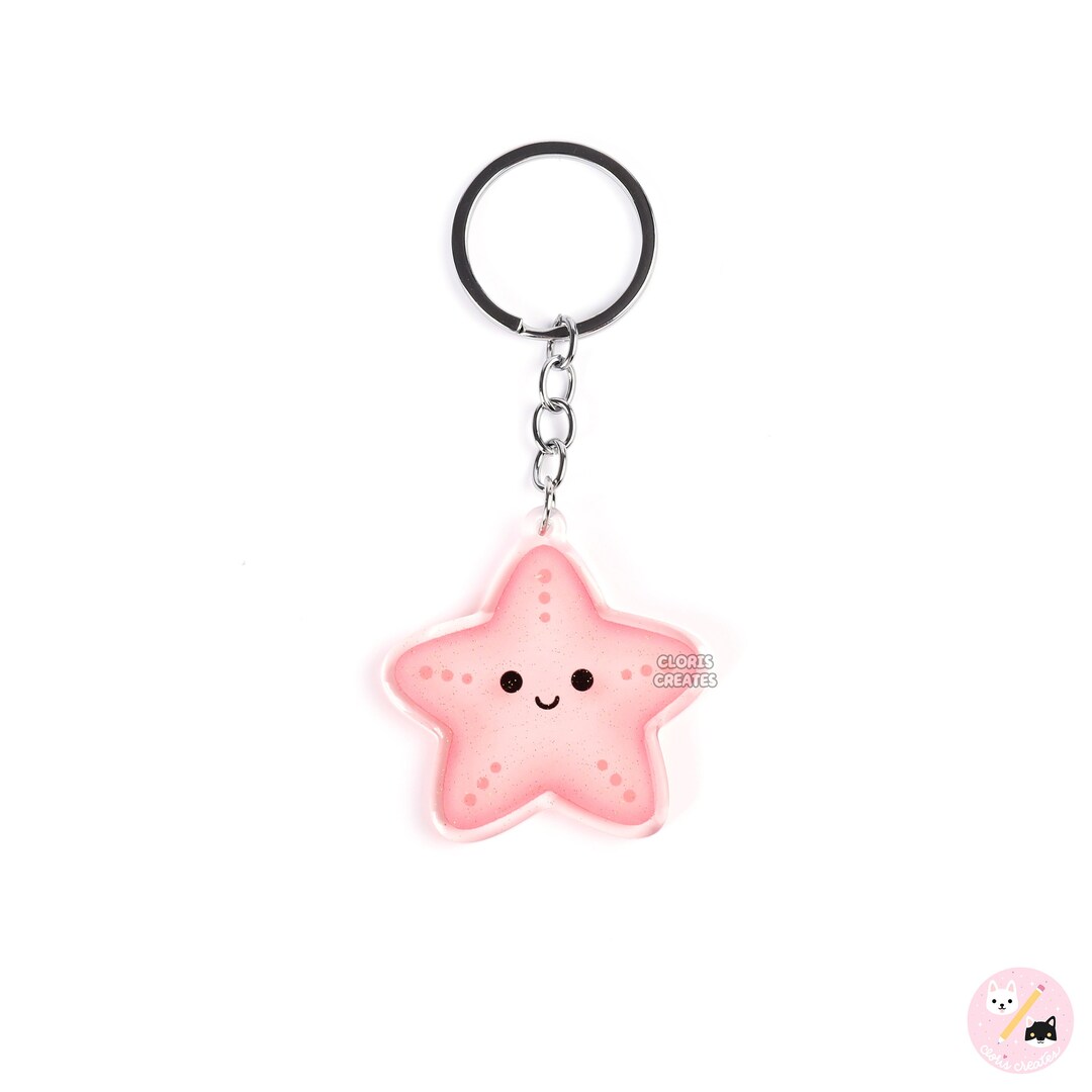 Starfish Sea Star Acrylic Glitter Keychain | Kawaii Chibi Shellfish ...