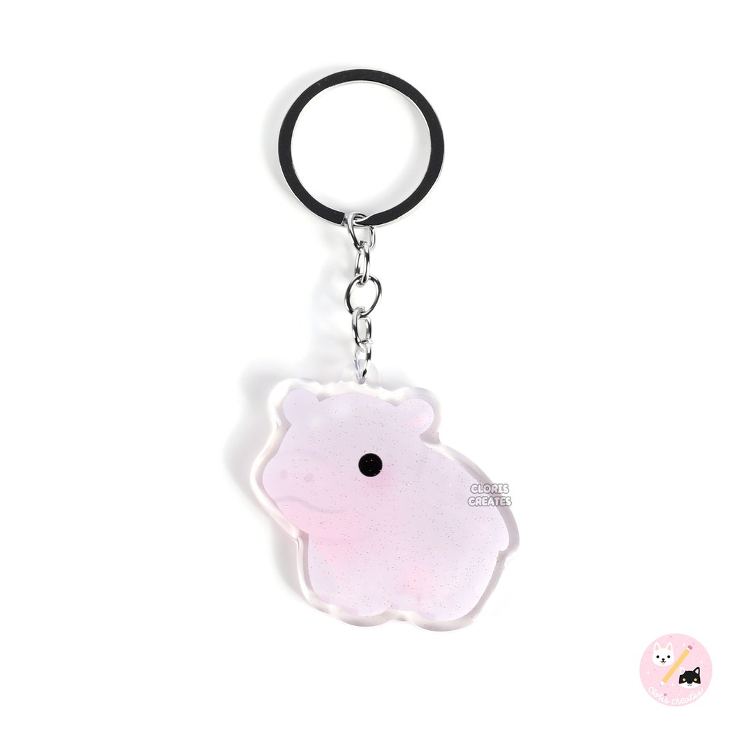 Hippo Hippopotamus Acrylic Glitter Keychain | Kawaii Chibi Animal Lover ...