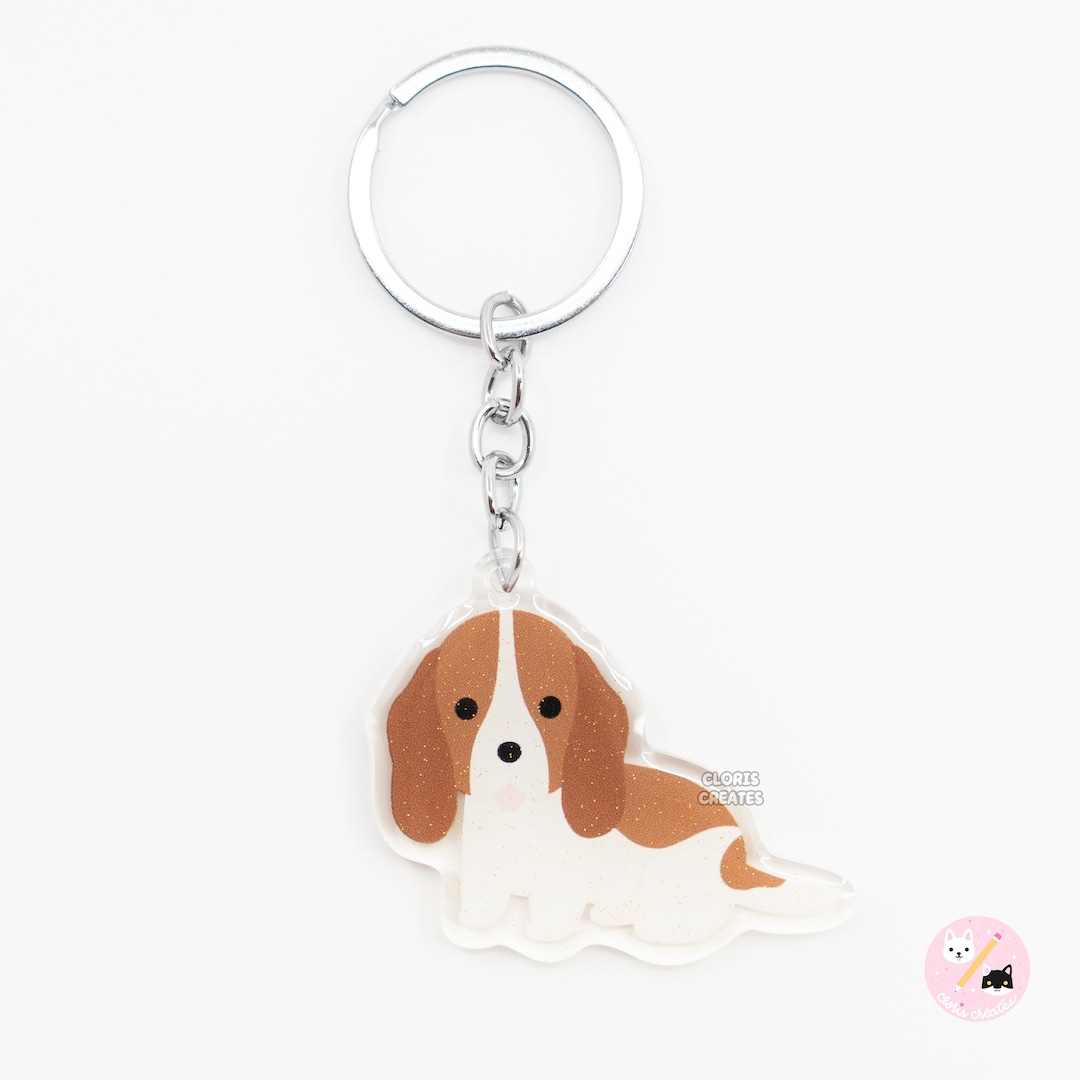 Red & White Basset Hound Acrylic Dog Keychain | Cartoon Kawaii Art ...