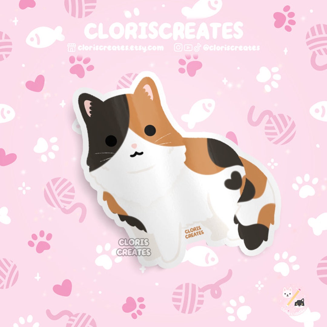 Longhaired Calico Cat Waterproof Vinyl Sticker | Kawaii Chibi Animal ...